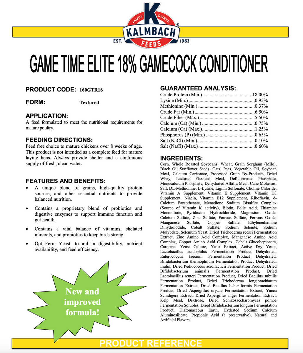 Game Time Elite 18% Gamecock Conditioner 50LBS – Productos Veterinarios ...